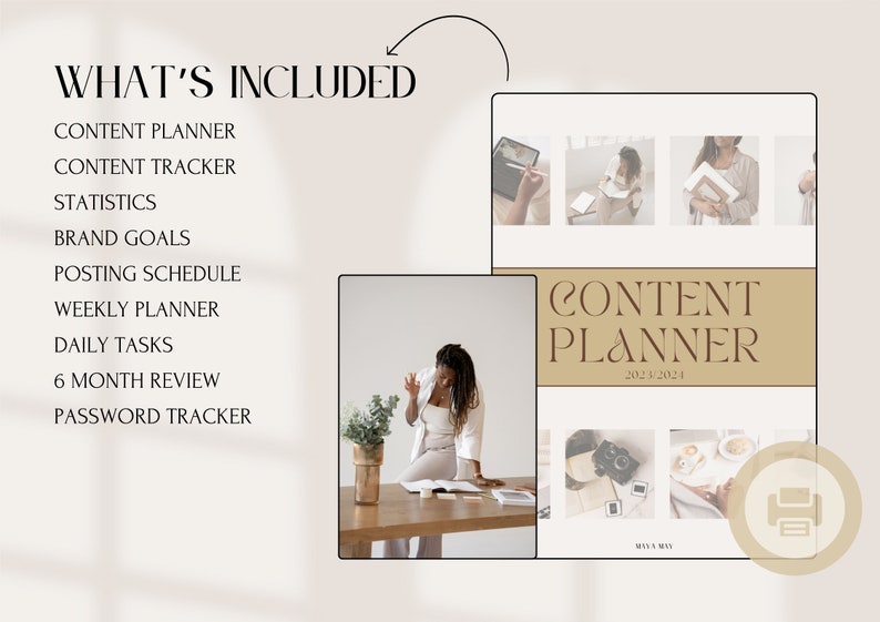 Beige Content Planner Printable Content Calendar, Social Media Planner ...