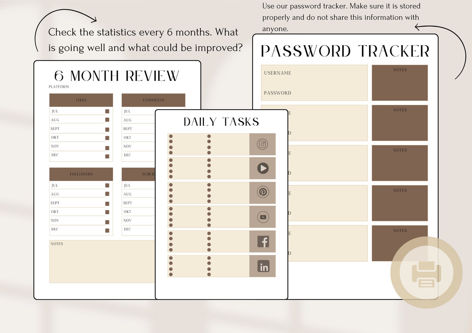 Beige Content Planner Printable Content Calendar, Social Media Planner ...