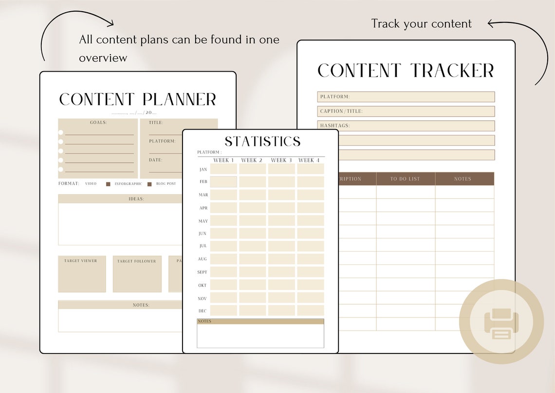 Beige Content Planner Printable Content Calendar, Social Media Planner ...