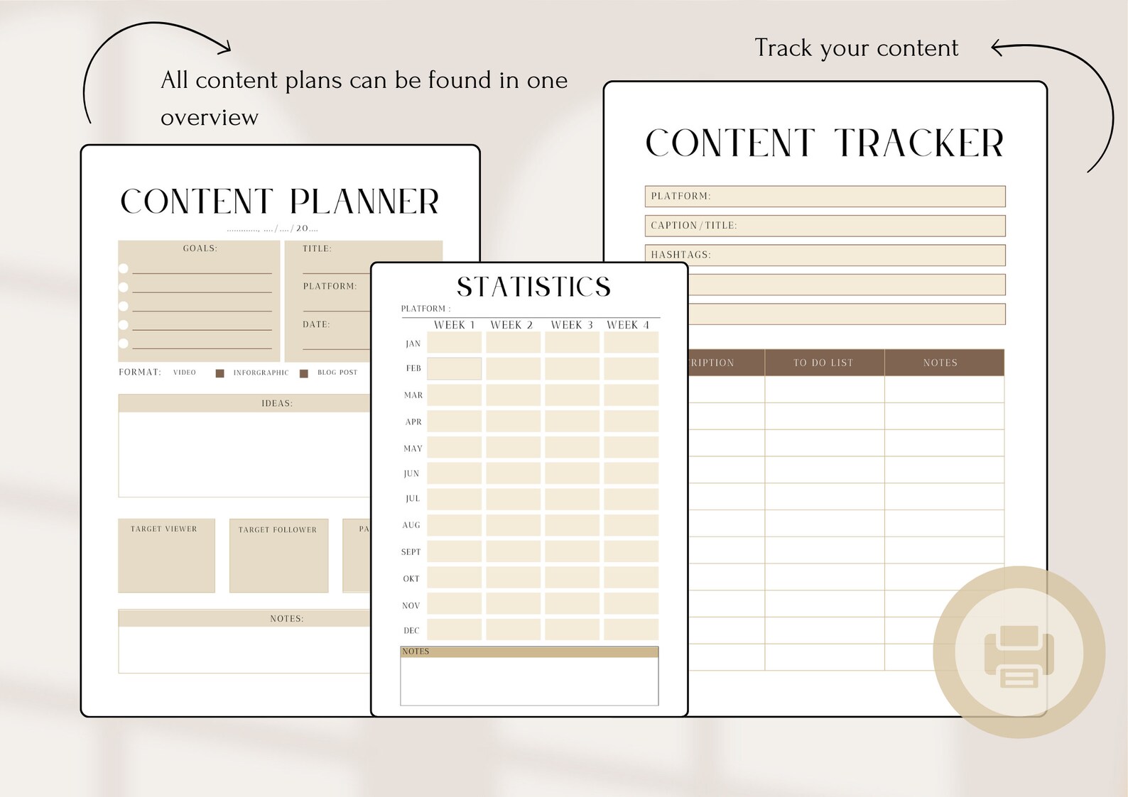 Beige Content Planner Printable Content Calendar, Social Media Planner ...