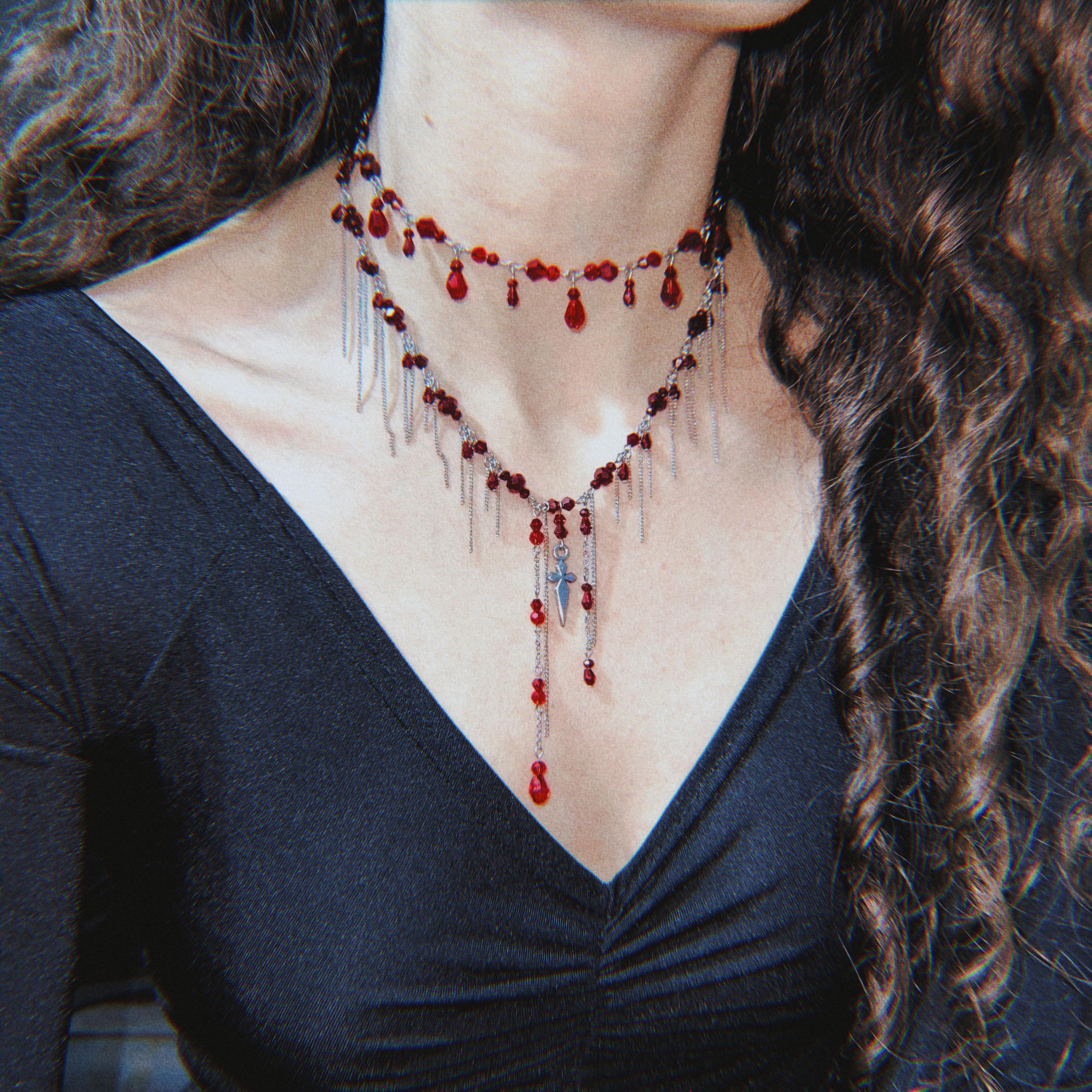 Layered Blood Necklace, Blood Drop Choker, Red Vampire Choker, Bloody ...
