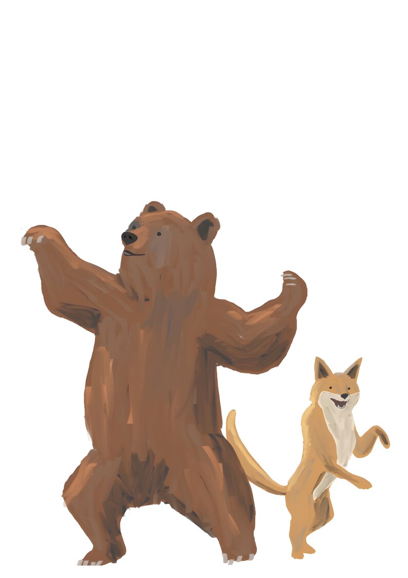 Fox & Bear Boogie Digital Download Wall Art, Forest Animals, Animals ...