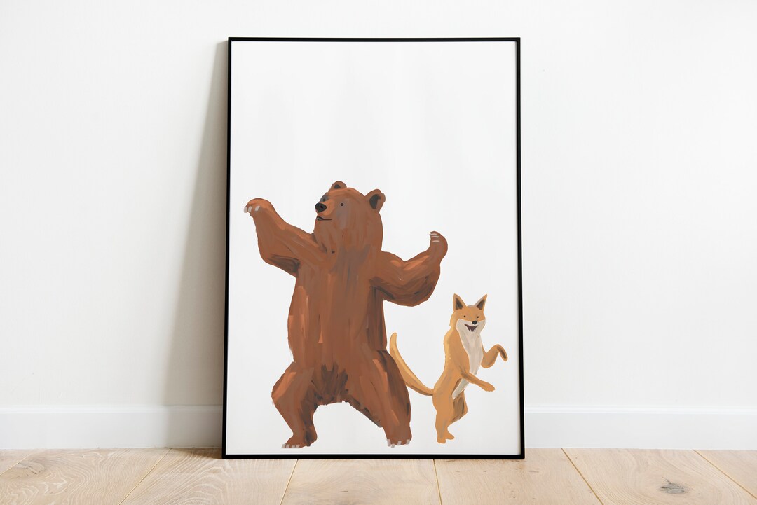 Fox & Bear Boogie Digital Download Wall Art, Forest Animals, Animals ...
