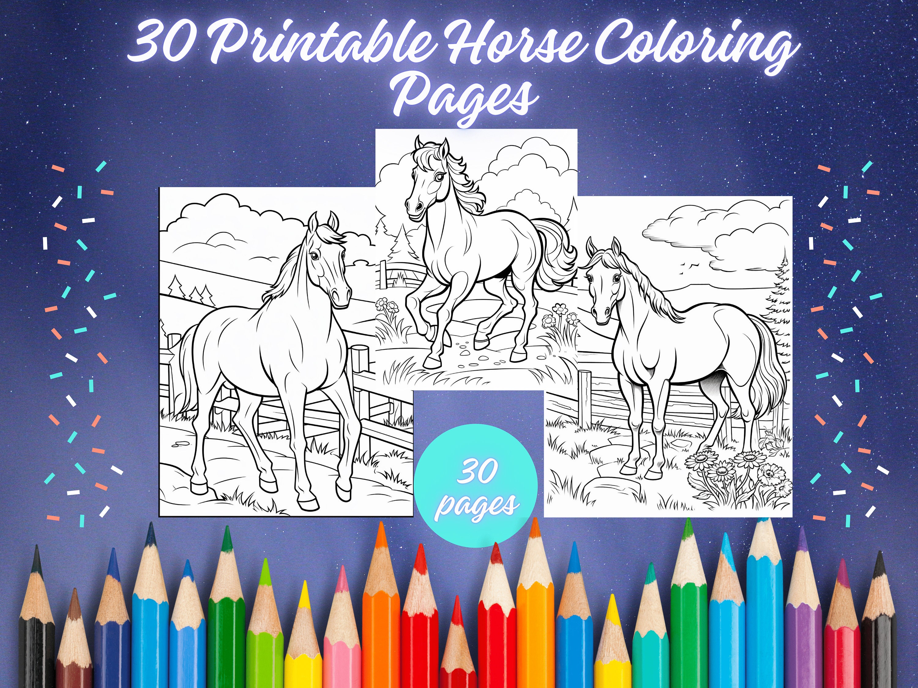 30 Printable Horse Coloring Pages, Horse Coloring Bundle, Coloring Book ...