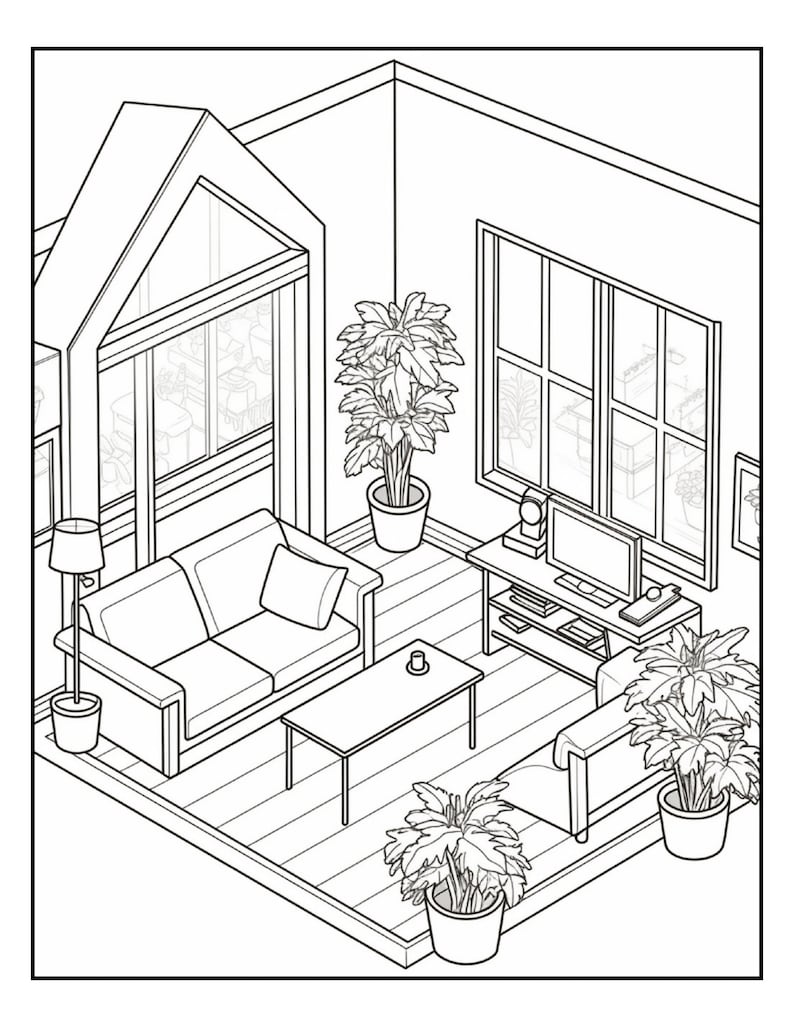 60 Isometric Room Coloring Pages Interior Coloring - Etsy Australia
