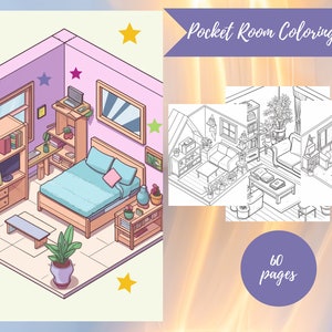 60 Isometric Room Coloring Pages, Interior Coloring Printables, Pocket ...
