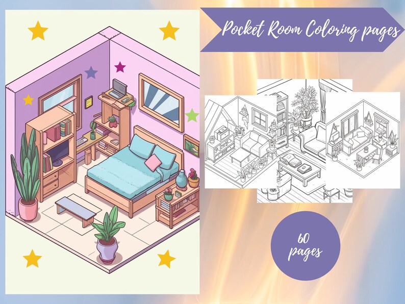 60 Isometric Room Coloring Pages, Interior Coloring Printables, Pocket ...