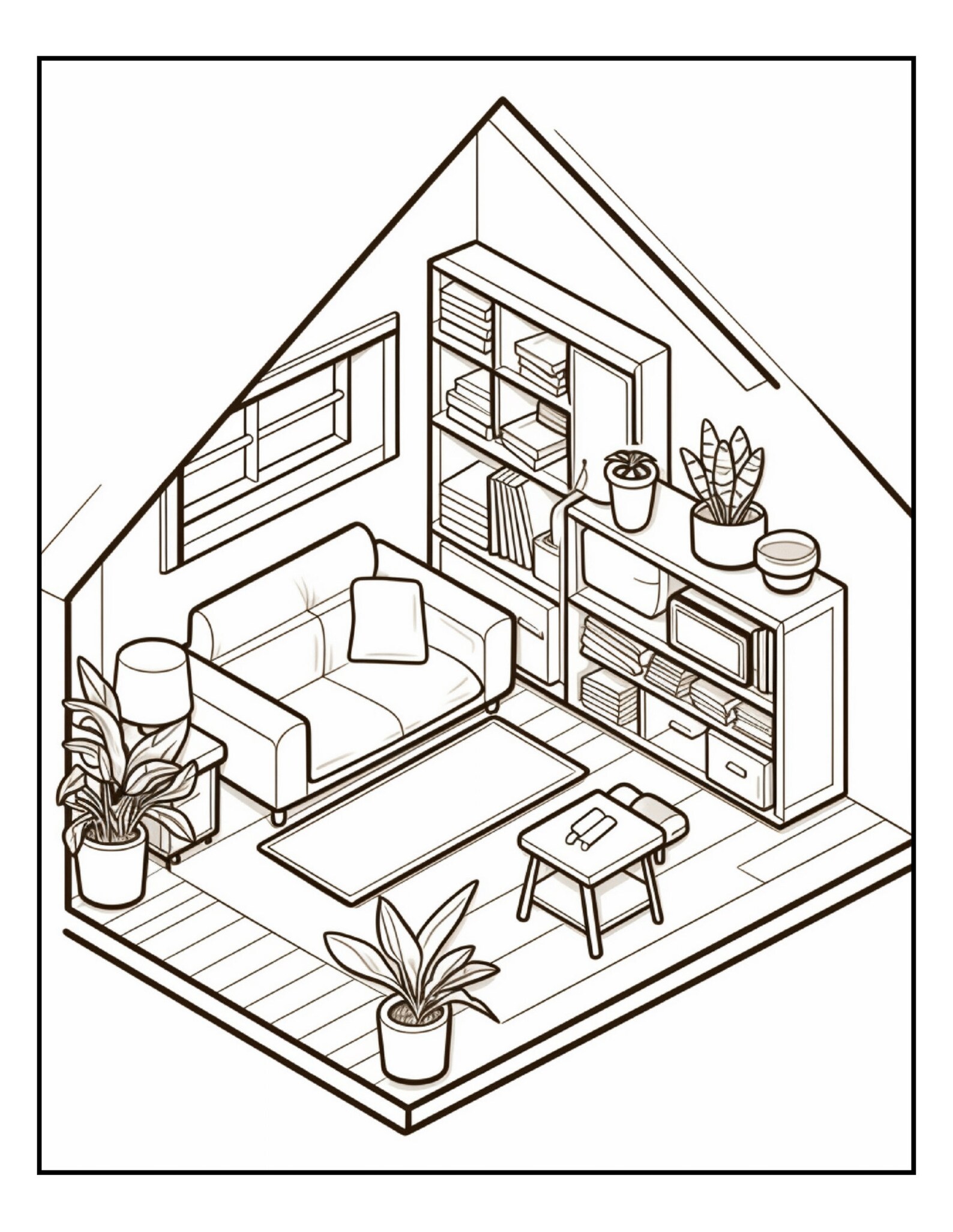 60 Isometric Room Coloring Pages, Interior Coloring Printables, Pocket ...