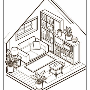 60 Isometric Room Coloring Pages, Interior Coloring Printables, Pocket ...
