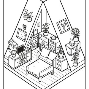 60 Isometric Room Coloring Pages, Interior Coloring Printables, Pocket ...