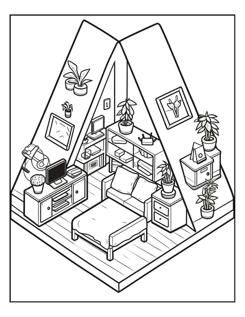 60 Isometric Room Coloring Pages Interior Coloring - Etsy Australia