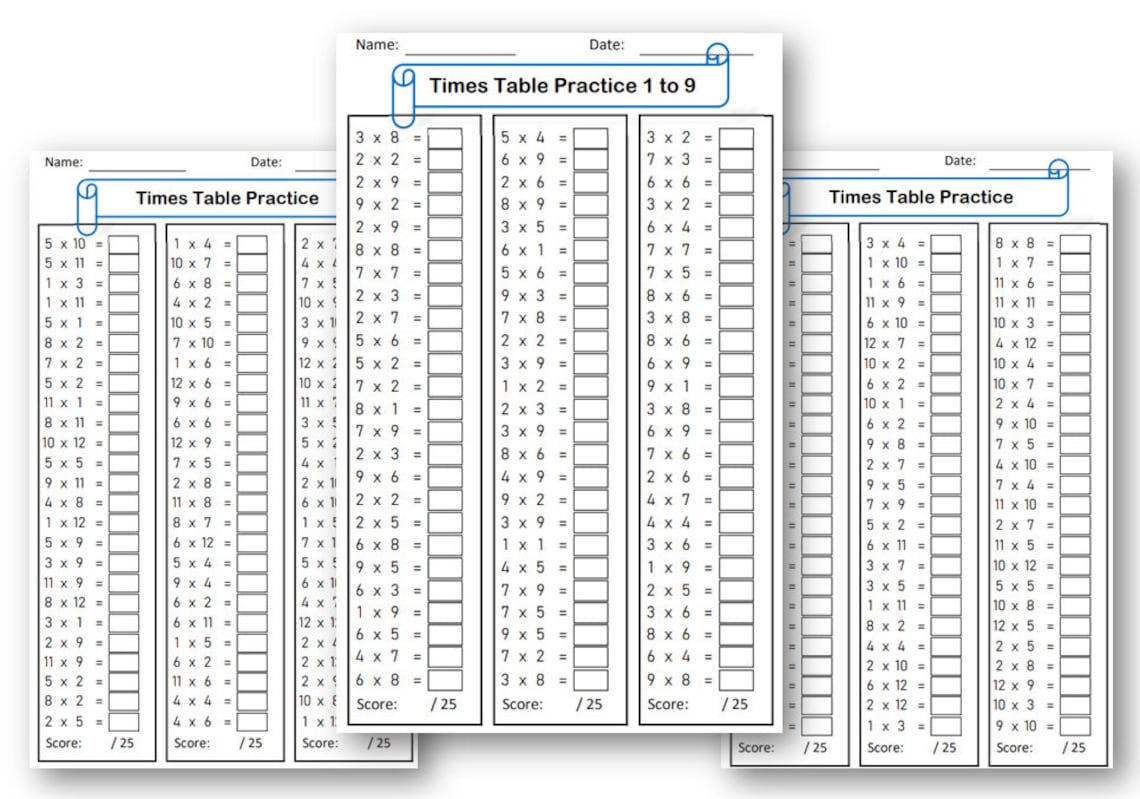 Times Table Worksheets - Printables - Multiplication Practice - Etsy