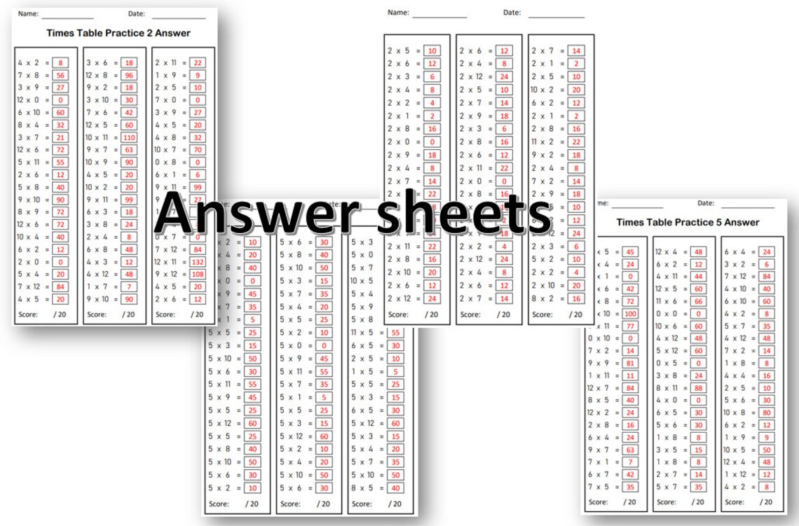 Times Table Worksheets With Answer - Printable - Multiplication ...