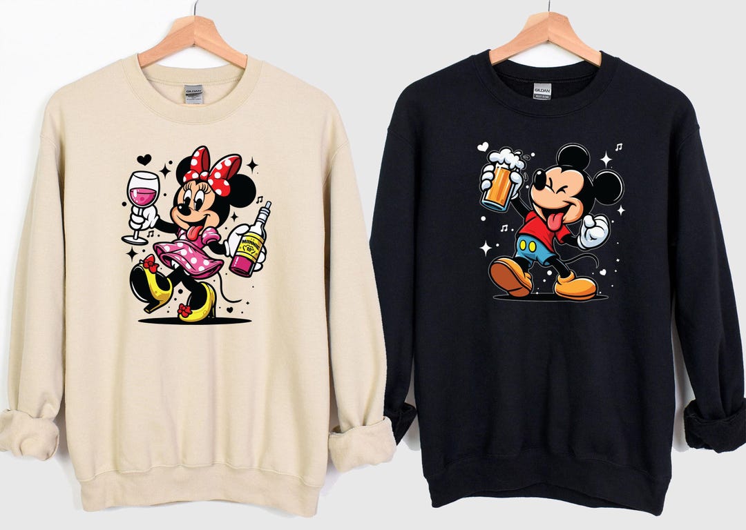 Epcot Party Mickey & Minnie Beer Wine Drinking Sweatshirt Cute Disney ...