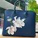 Hand-painted Leather Tote Bag: Floral Bird Design, Custom Shoulder Bag ...