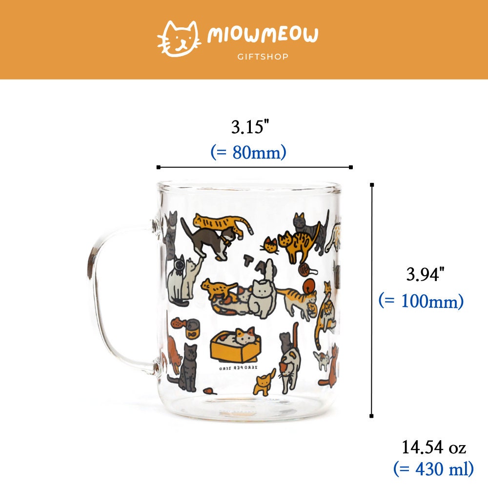 Playful Cats Glass Cup With Handle 14oz - Mugs Featuring Different Cat ...