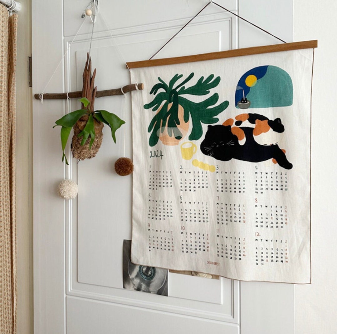Two Cuddly Cats & Greenery: 2024 Wall Calendar Poster, Cat Poster ...