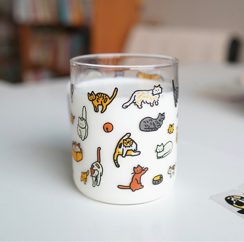Playful Cats Glass Cup With Handle 14oz - Mugs Featuring Different Cat ...