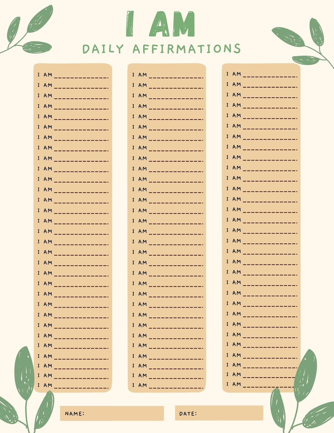 Daily Affirmations Printables Daily Tracker Template for Friend ...