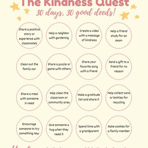 The Kindness Quest Printable Daily Kindness Challenge Template Gift for ...