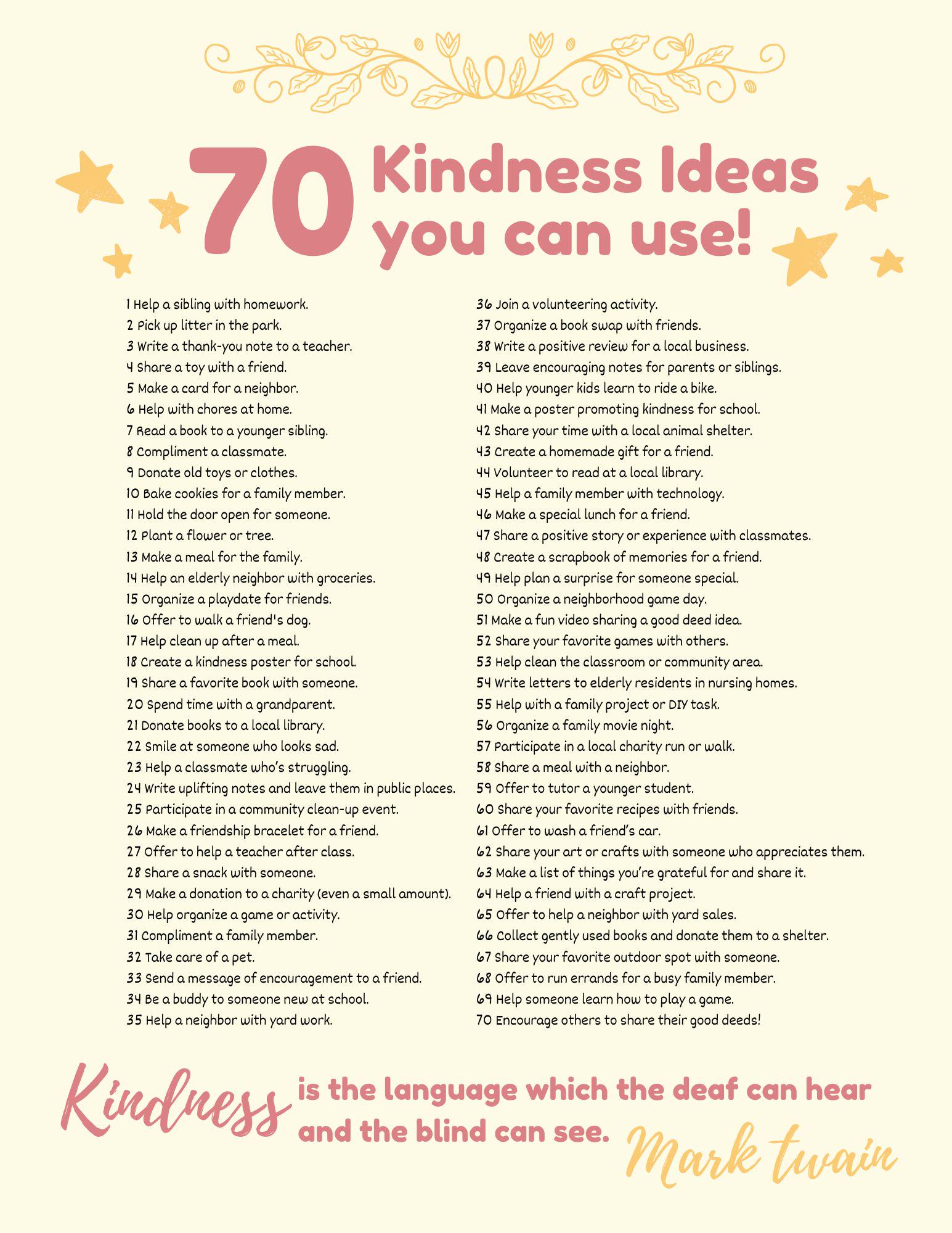 The Kindness Quest Printable Daily Kindness Challenge Template Gift for ...