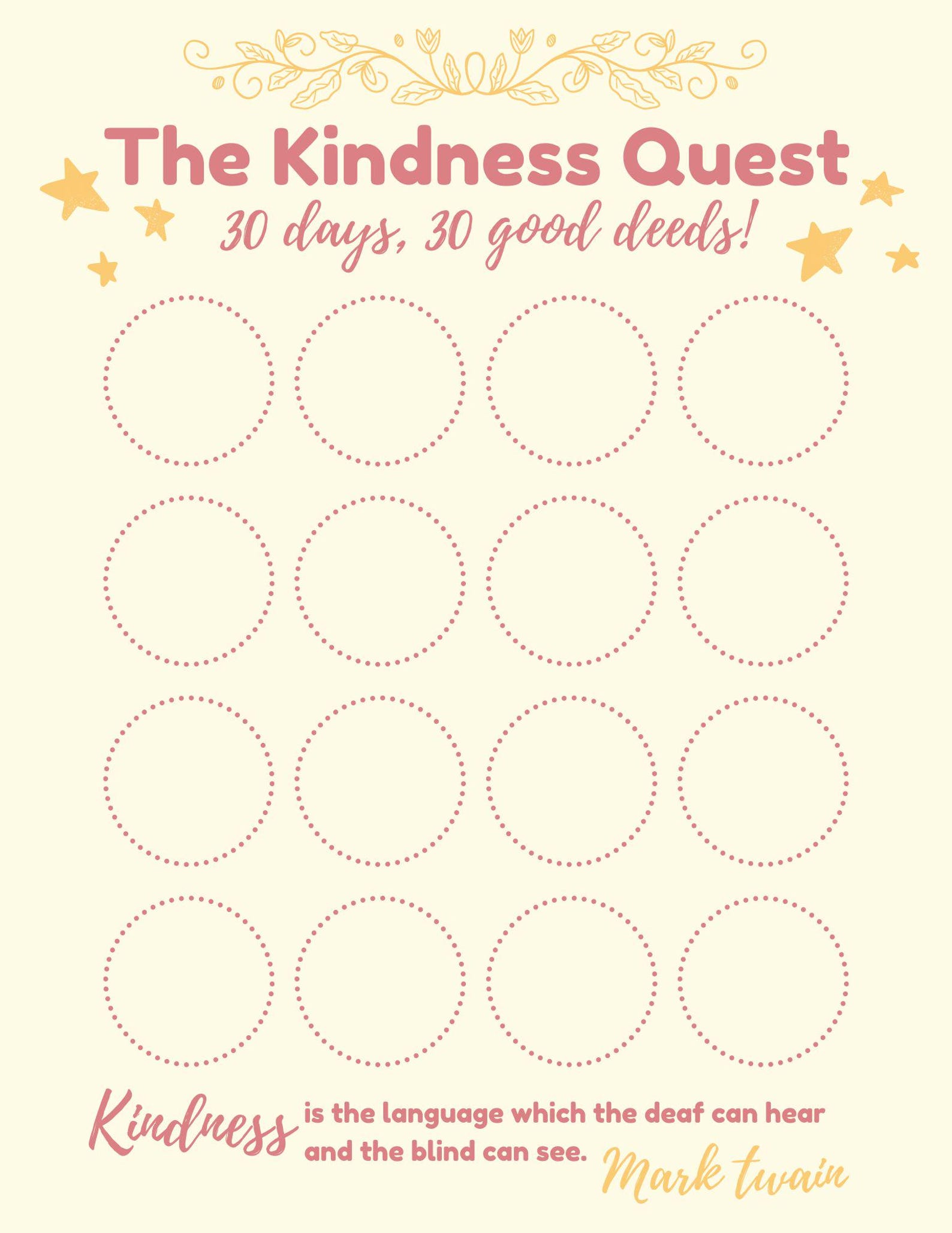 The Kindness Quest Printable Daily Kindness Challenge Template Gift for ...