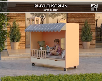 Playhouse Plans for Kids, Two Tower Playhouse With Bridge, Step by Step ...