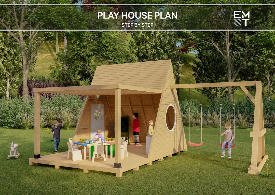TRIANGLE PLAYHOUSE Plan, Playhouse Plans With Pergola and Swings for ...