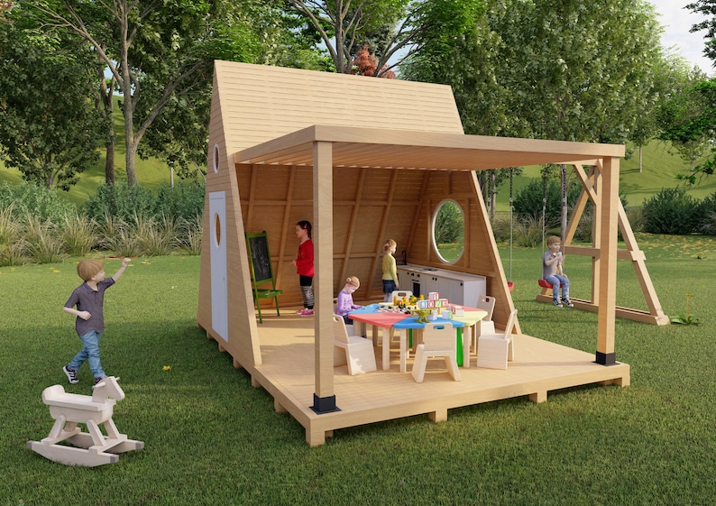 TRIANGLE PLAYHOUSE Plan, Playhouse Plans With Pergola and Swings for ...