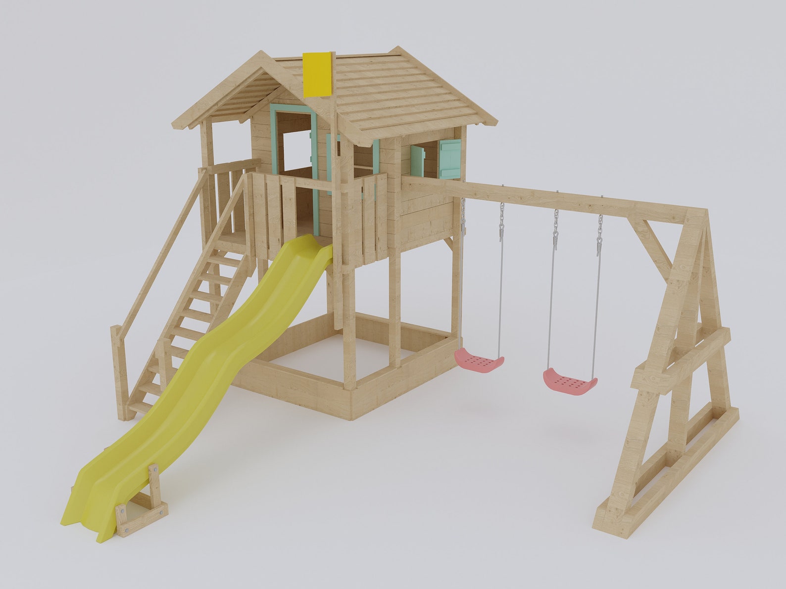 Playhouse Build Plans for Kids, Playhouse Plan With Slide, Sandbox and ...