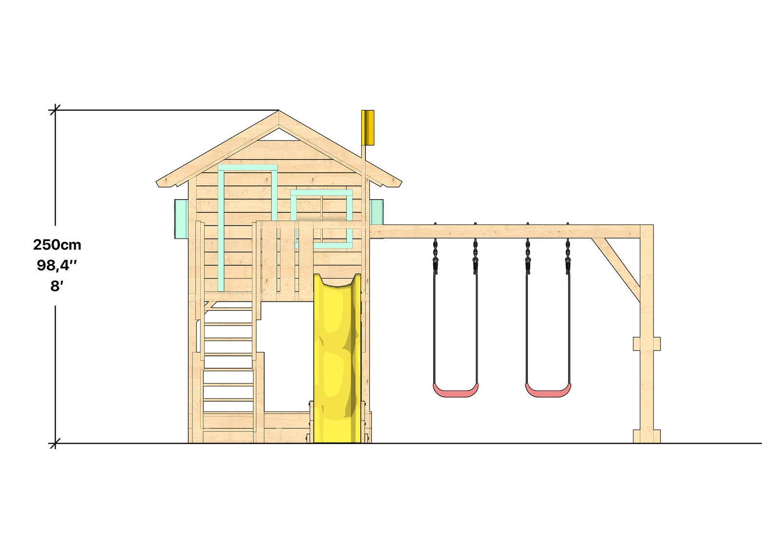 Playhouse Build Plans for Kids, Playhouse Plan With Slide, Sandbox and ...
