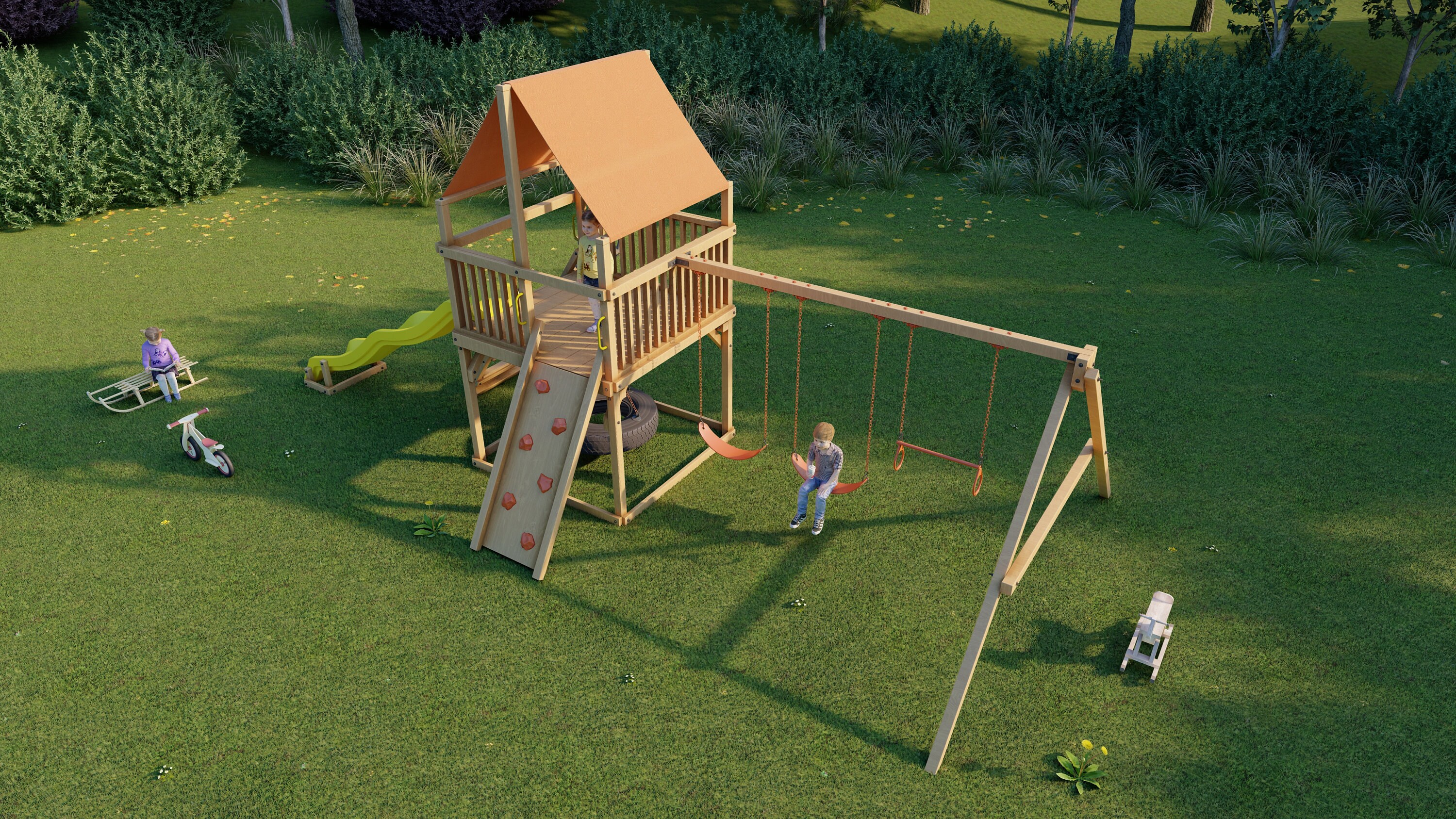 Playhouse Build Plans for Kids, Playhouse Plan With Slide, Climbing and ...