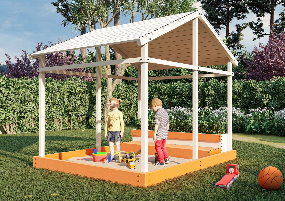 Triangle Playhouse Plan. Playhouse Plans With Sandbox for Kids ...