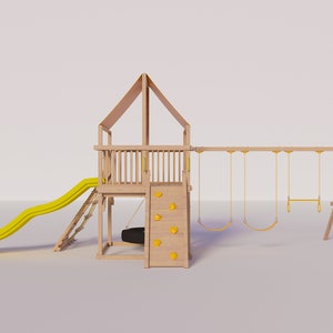 Playhouse Build Plans for Kids, Playhouse Plan With Slide, Climbing and ...