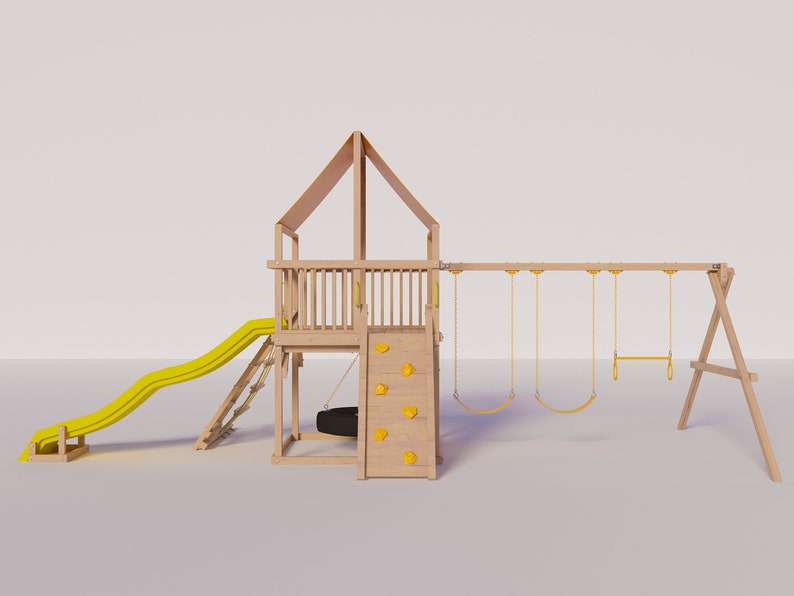 Playhouse Build Plans for Kids, Playhouse Plan With Slide, Climbing and ...