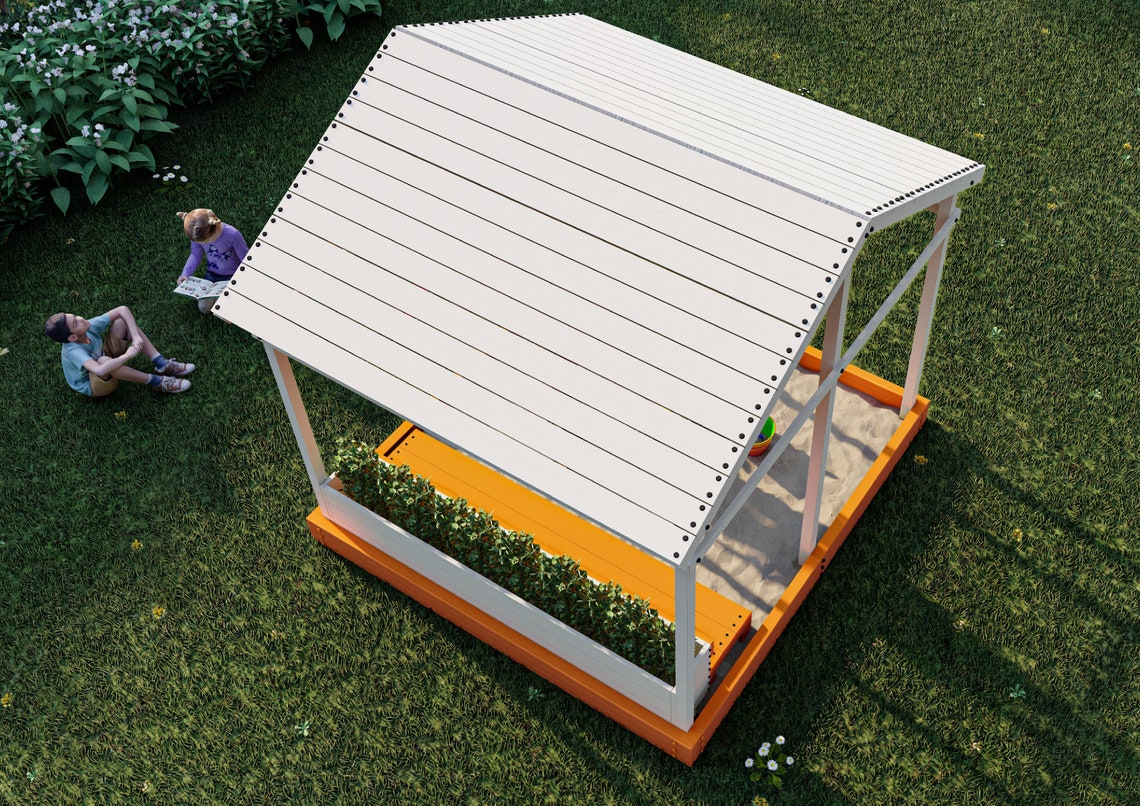 Triangle Playhouse Plan. Playhouse Plans With Sandbox for Kids ...