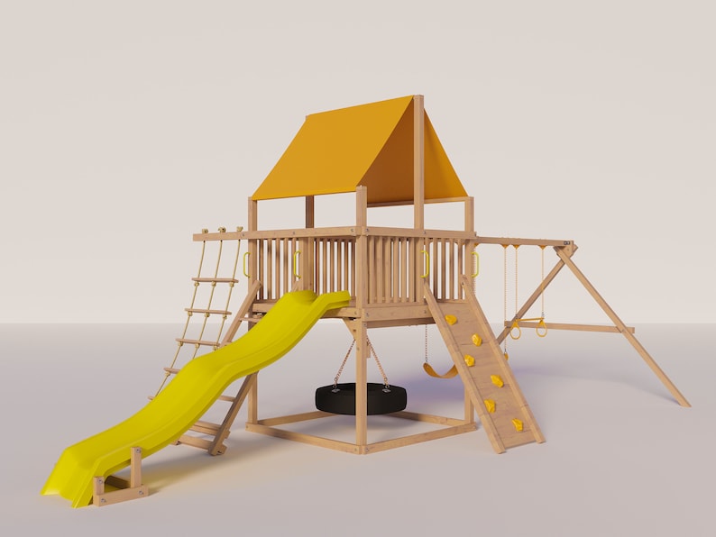 Playhouse Build Plans for Kids, Playhouse Plan With Slide, Climbing and ...