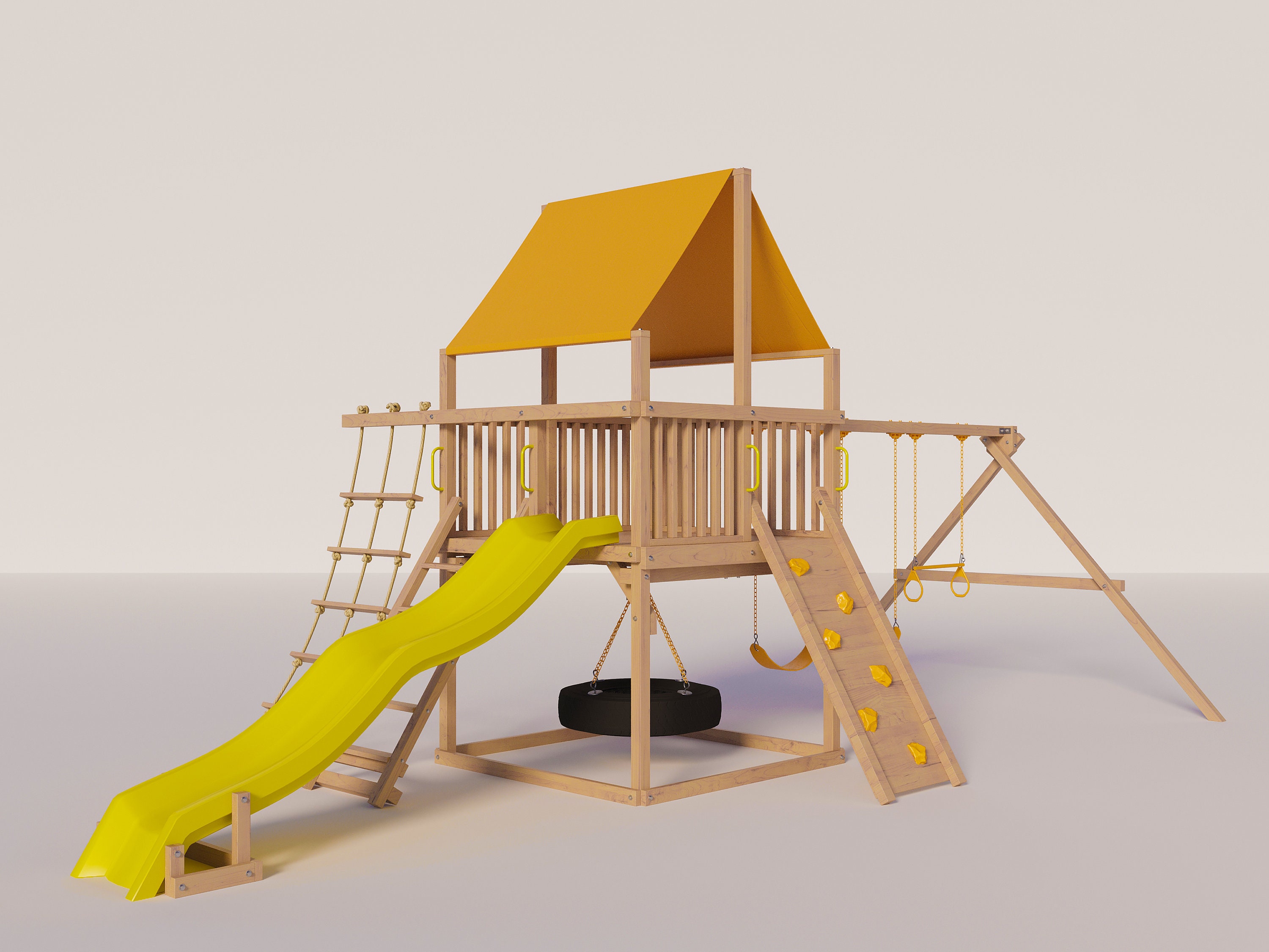 Playhouse Build Plans for Kids, Playhouse Plan With Slide, Climbing and ...