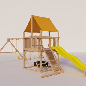 Playhouse Build Plans for Kids, Playhouse Plan With Slide, Climbing and ...