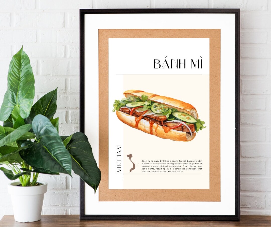 Bánh Mì Sandwich Poster, Vietnam Food Print, Comfort Food, Vietnamese ...