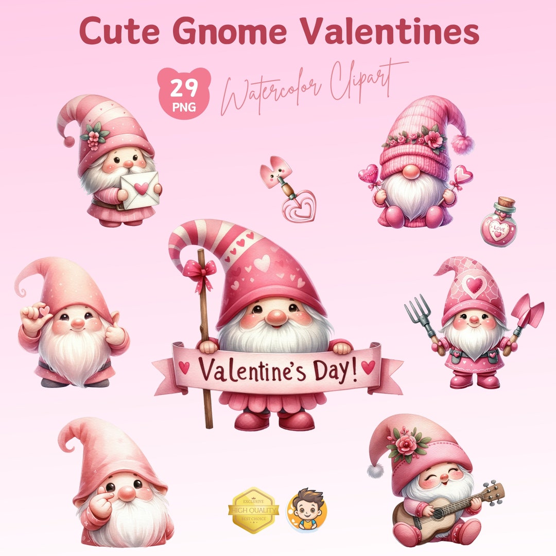 Cute Gnomes Clipart, Valentines Gnomes, Pink Gnomes, in Love ...