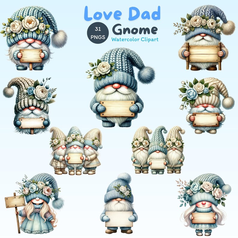 Watercolor Father's Day Gnome Clipart, Love Dad Gnome, Gnomes With ...