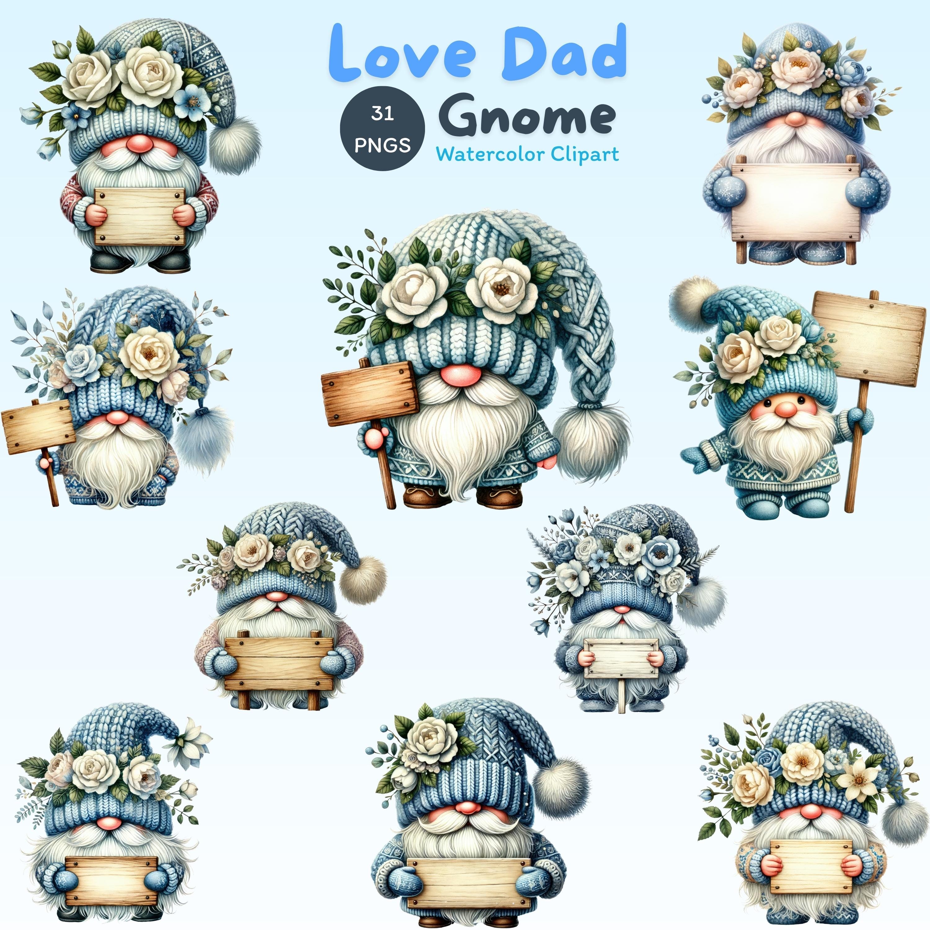Watercolor Father's Day Gnome Clipart, Love Dad Gnome, Gnomes With ...