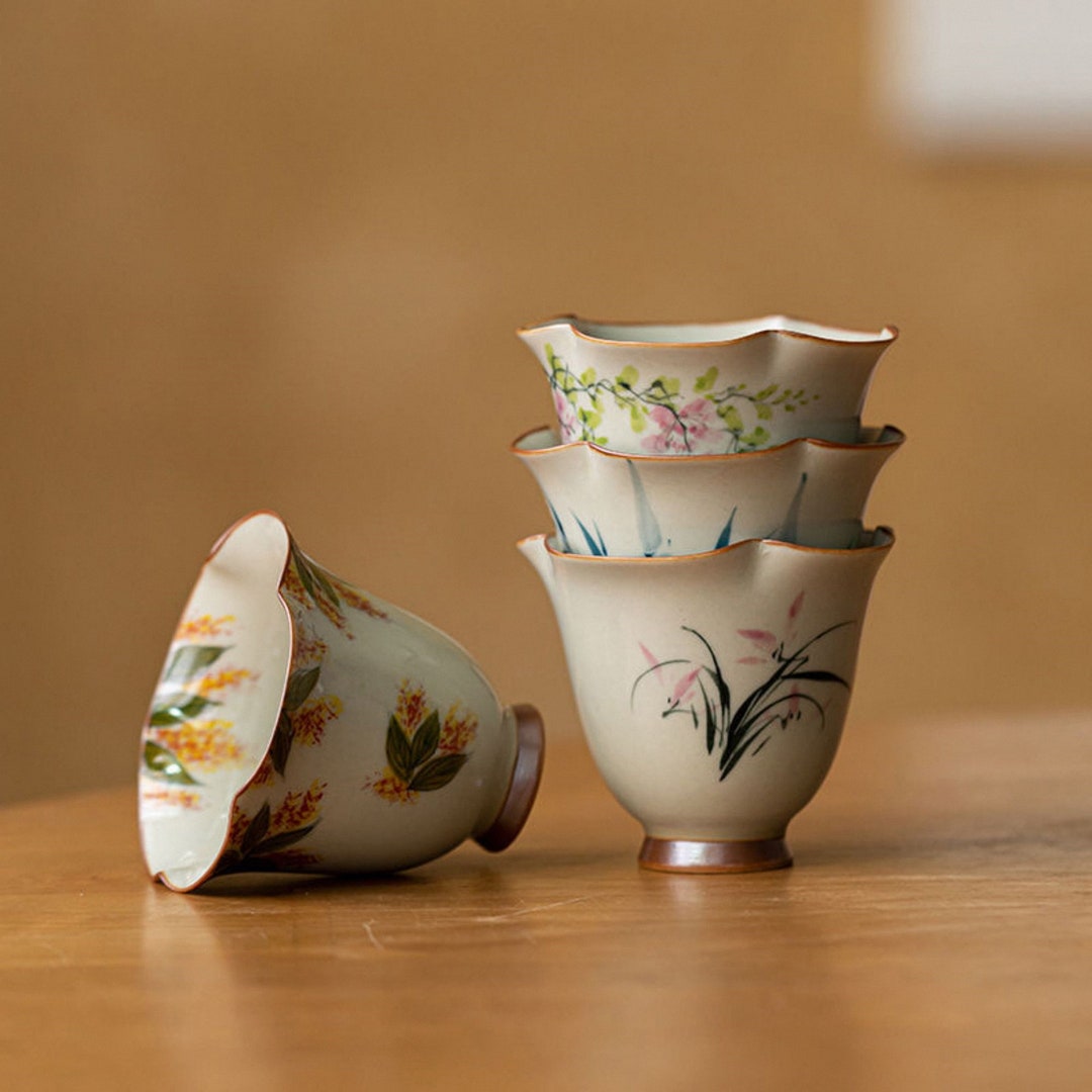 Floral Tea Cup Japanese Tea Cup Ceramic Tea/sake Cups for - Etsy