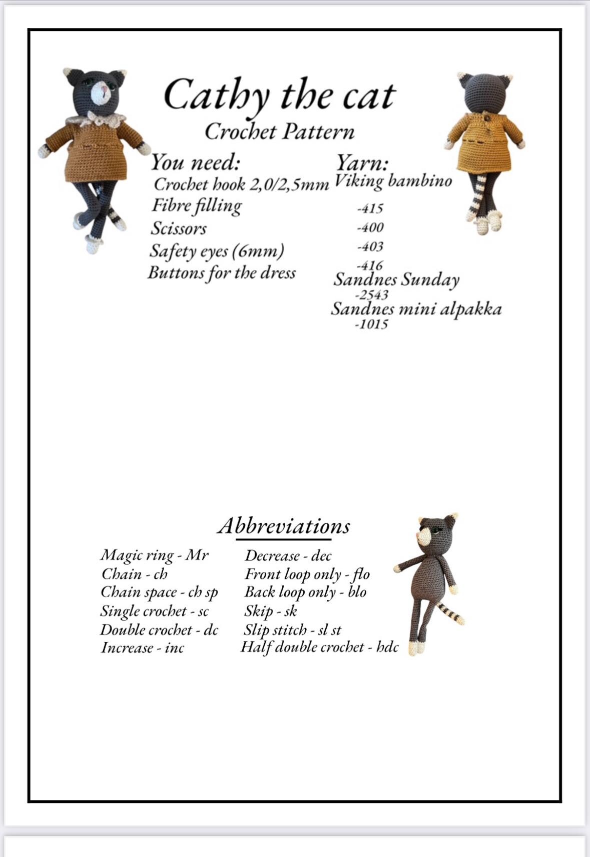 Cathy the Cat, Crochet Cat Doll With Dress, PDF Pattern (US) - Etsy