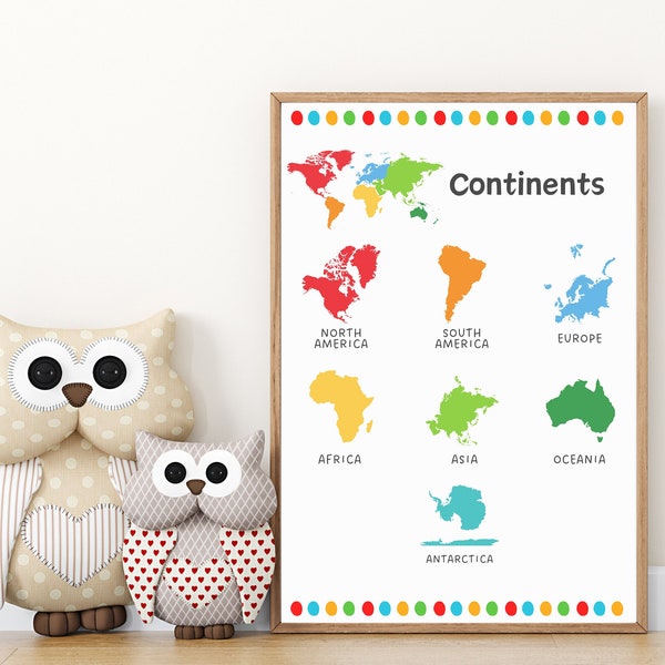Continents Posters for Kids - Etsy