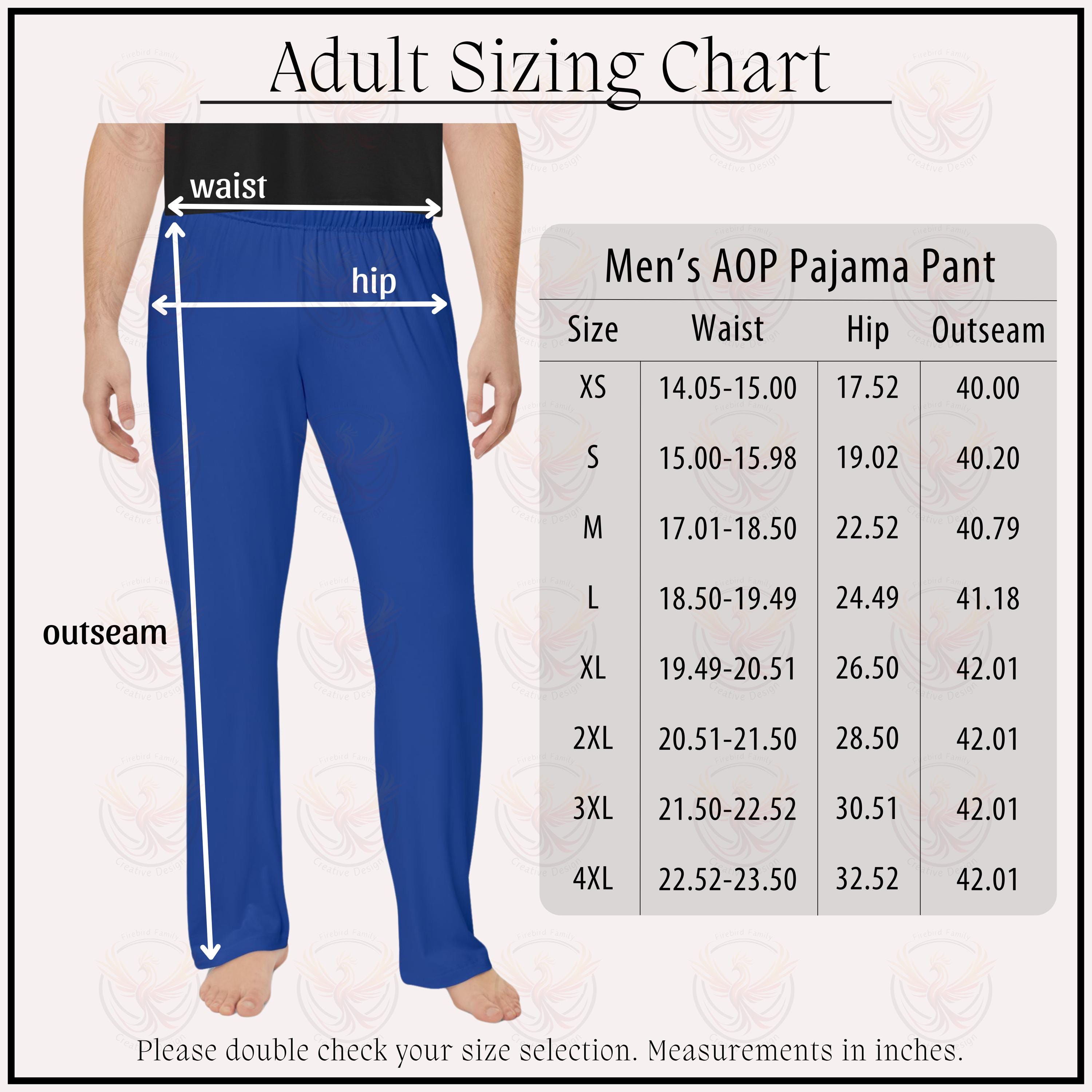 Mens AOP Pajama Pants Sizing Chart, Miami Sublimation All Over Print ...