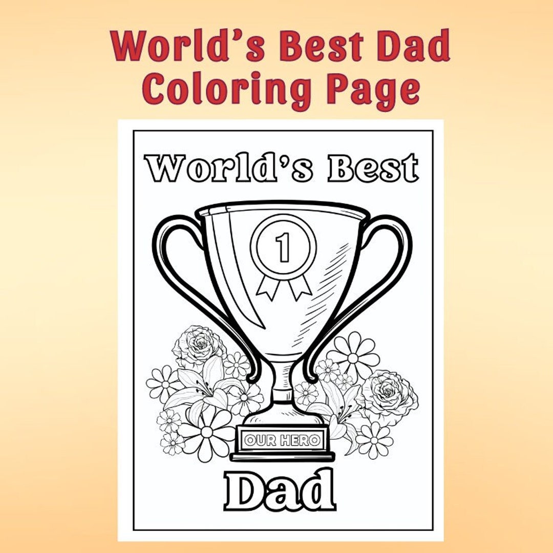 World’s Best Dad Trophy Coloring Page, Simple Easy DIY Coloring Gift ...