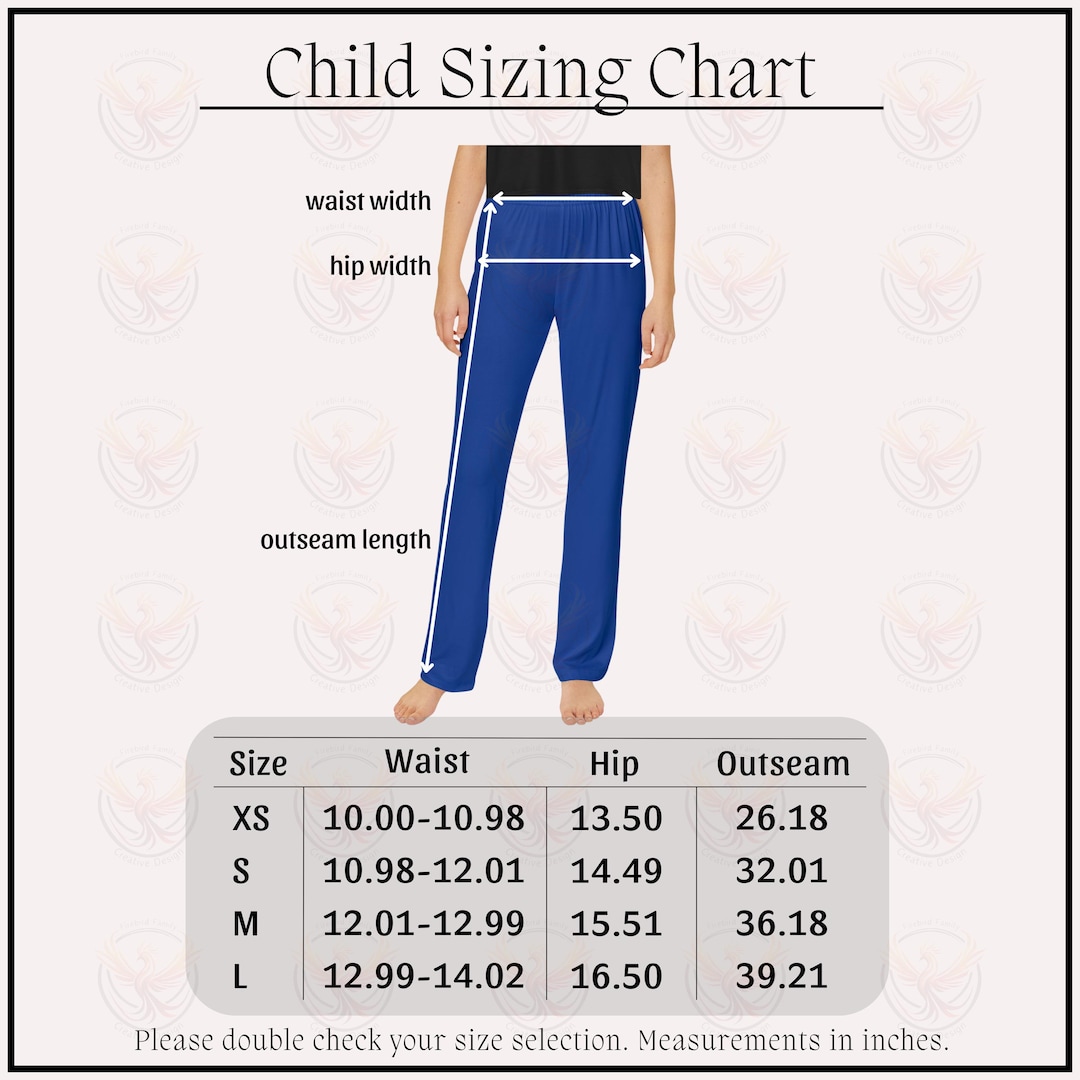 Kids AOP Pajama Pants Sizing Chart, Miami Sublimation All Over Print ...