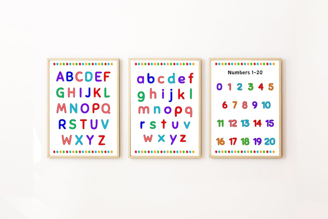 Rainbow Alphabet & Number Posters, Montessori Toddler Playroom Print ...
